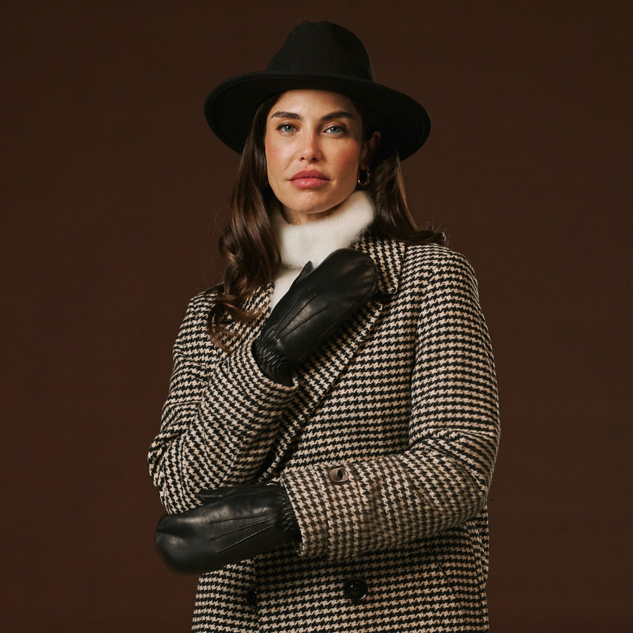 Women's Leather Mittens Black Lambswool Lined - Handmade in Italy ...