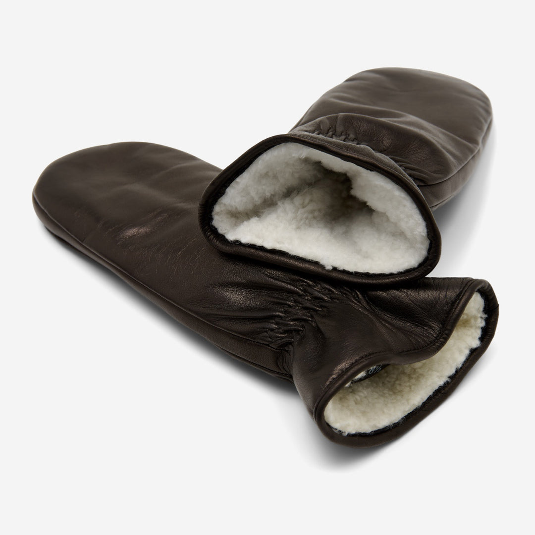 Women's Leather Mittens Black Lambswool Lined - Handmade in Italy ...